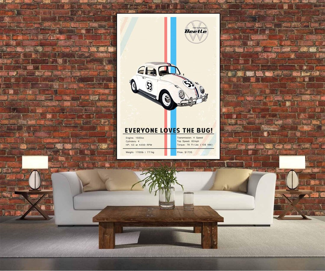 Volkswagen Classic Beetle Wall Digital Download, Beetle Bug 53, Classic Car Image, Vintage VW ...