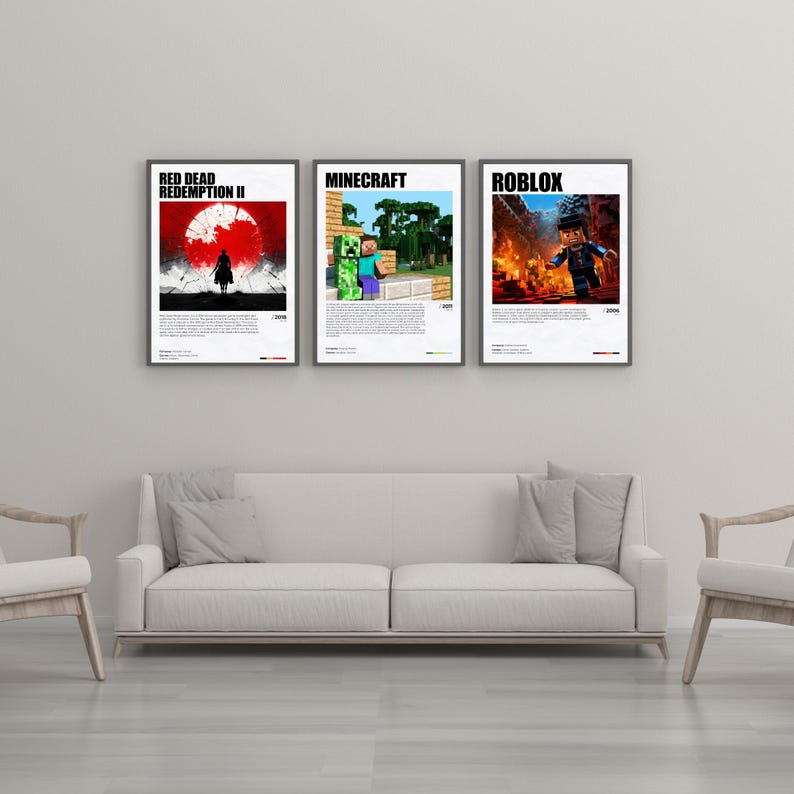 Custom Set of 3 Gaming Posters, Printable Gaming Poster, Set of 3 Art ...