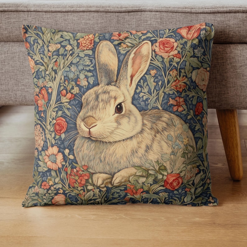 William Morris Inspired Rabbit Bunny Throw Pillow or Cover, Decorative ...