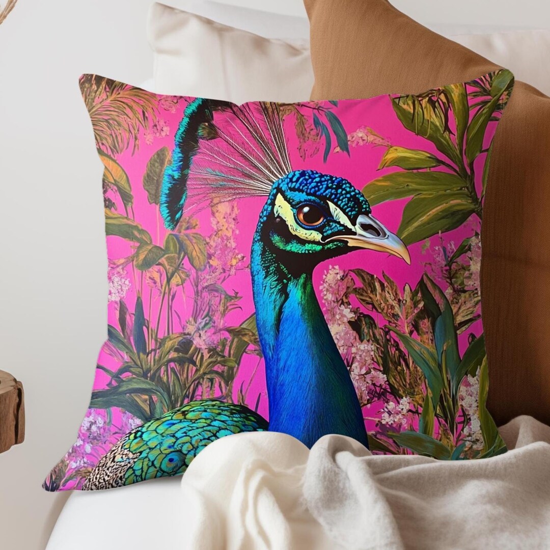 Peacock Throw Pillow, Decorative Pillow Cover, Maximalist Accent Pillow ...