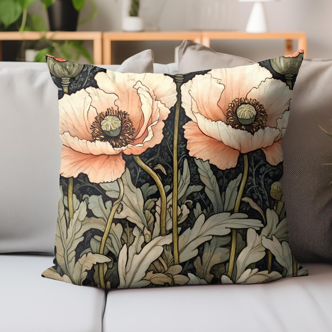 William Morris Vintage Poppies Throw Pillow, Floral Cushion Cover ...