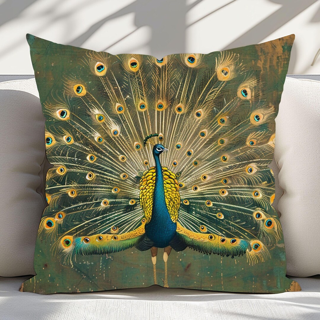 Vintage Peacock Decorative Pillow, Elegant Peacock Design Throw Pillow ...