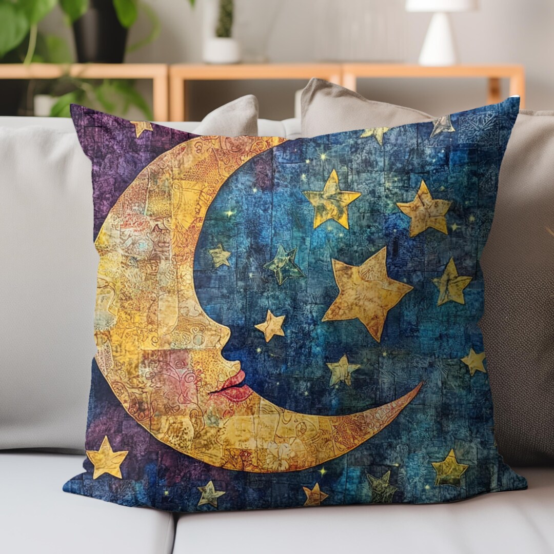 Moon Face Pillow, Retro Celestial Throw Pillow, Classic Night Sky Decor ...