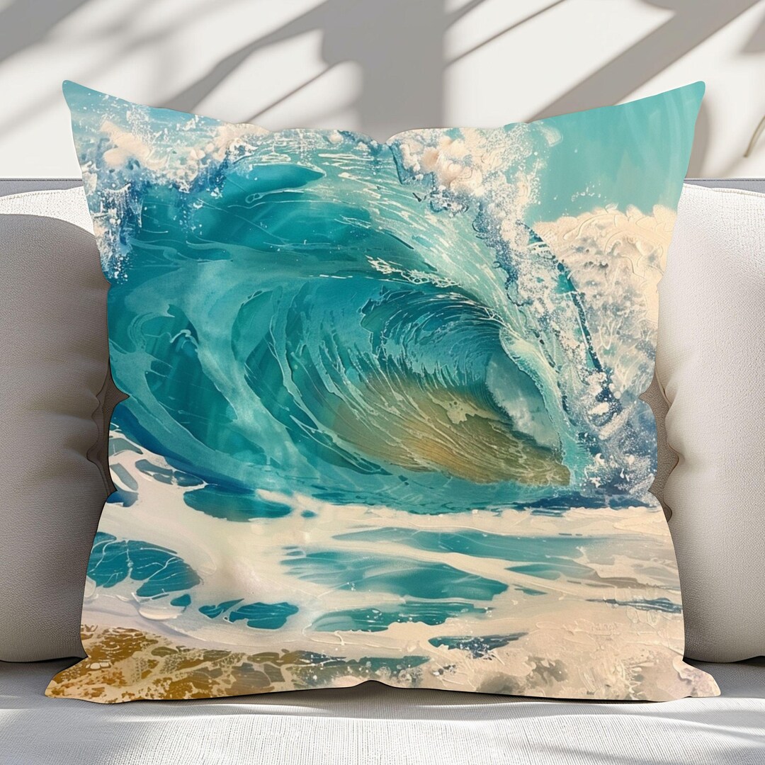 Translucent Ocean Wave Pillow, Coastal Aesthetic Cushion, Beach House ...