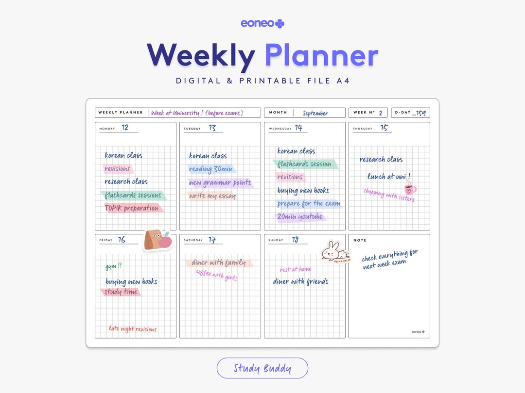 Undated Weekly Planner Template: Digital Schedule (PDF Download) - Etsy
