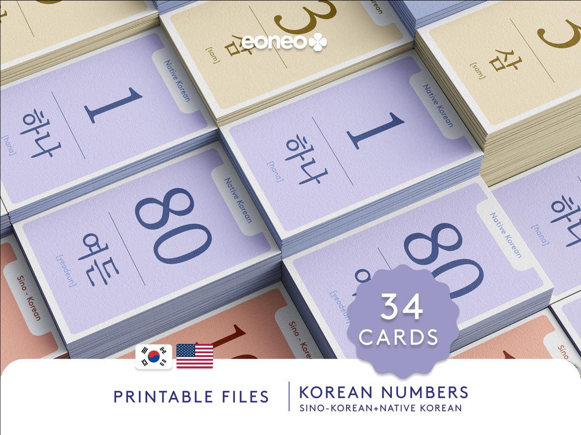 Printable Korean Number Flashcards: Hangeul, Sino & Native (PDF ...