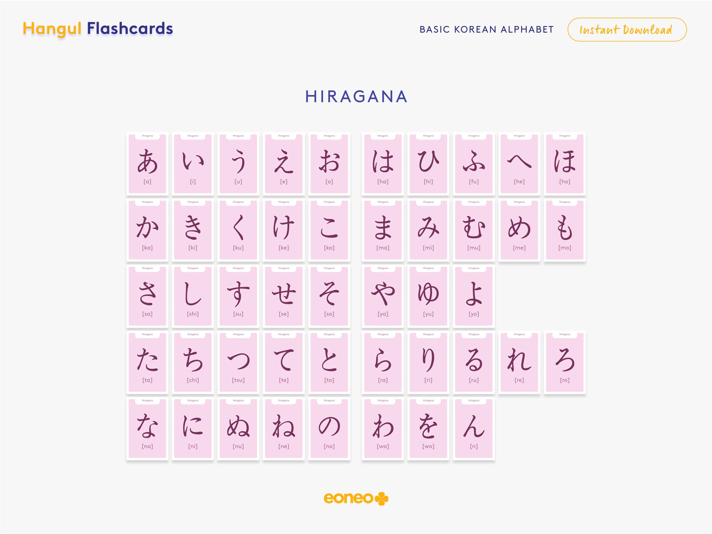 92 Hiragana & Katakana Flashcards, Japanese Alphabet Study Deck for ...