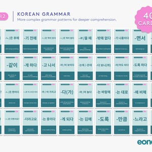 Korean Grammar Flashcards: Beginner to Advanced (120 Printable Cards ...