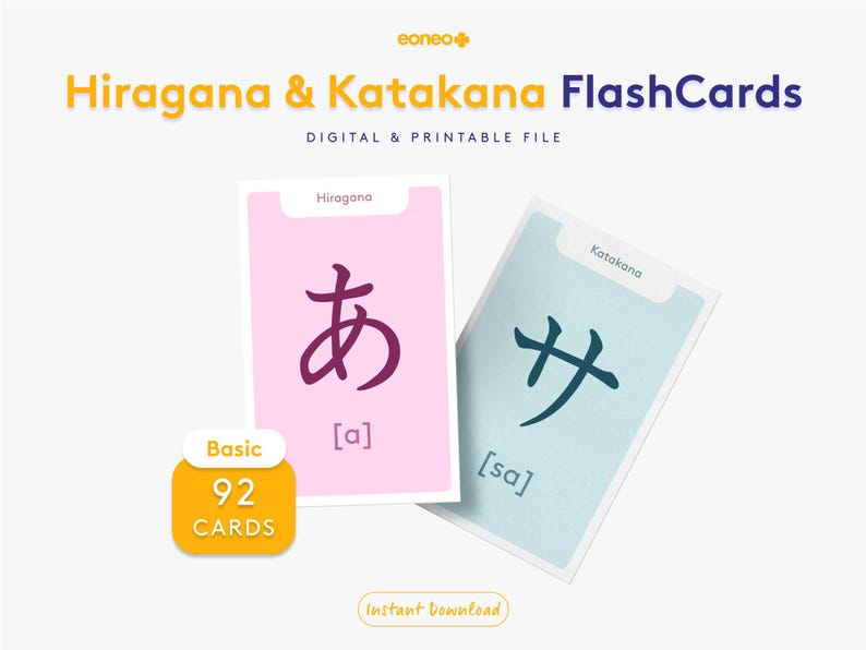 92 Hiragana & Katakana Flashcards, Japanese Alphabet Study Deck for ...