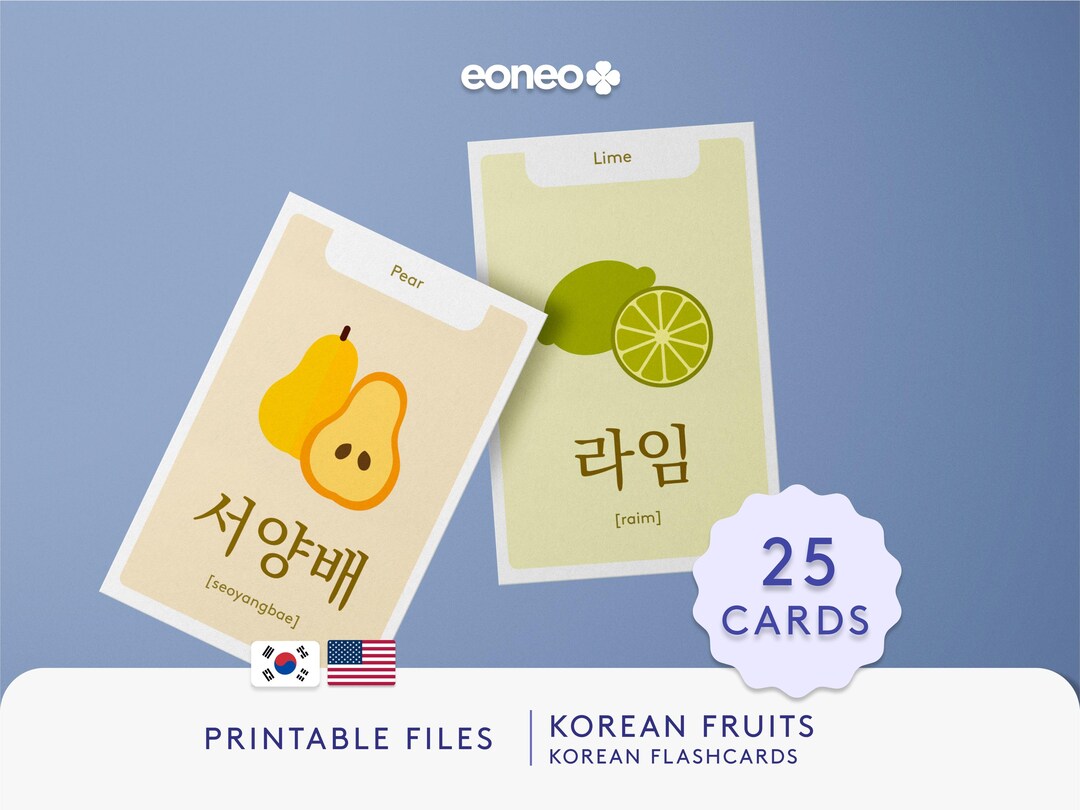 Printable Korean Flashcards Numbers, Fruits Set, English Translation ...