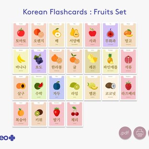 Printable Korean Fruits Flashcards: Language Learning (PDF Download) - Etsy
