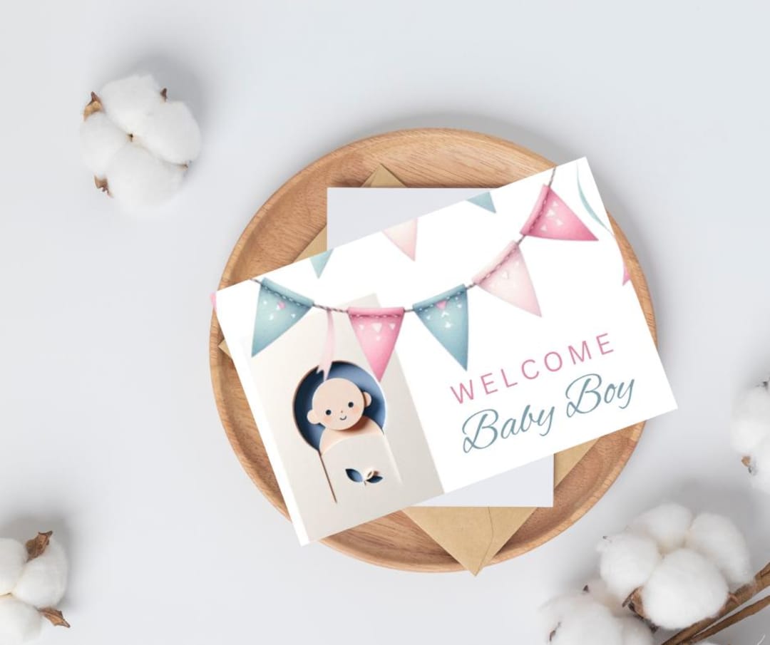 Printable Welcome Baby Boy Card - DIGITAL Download - Simple Baby Card ...