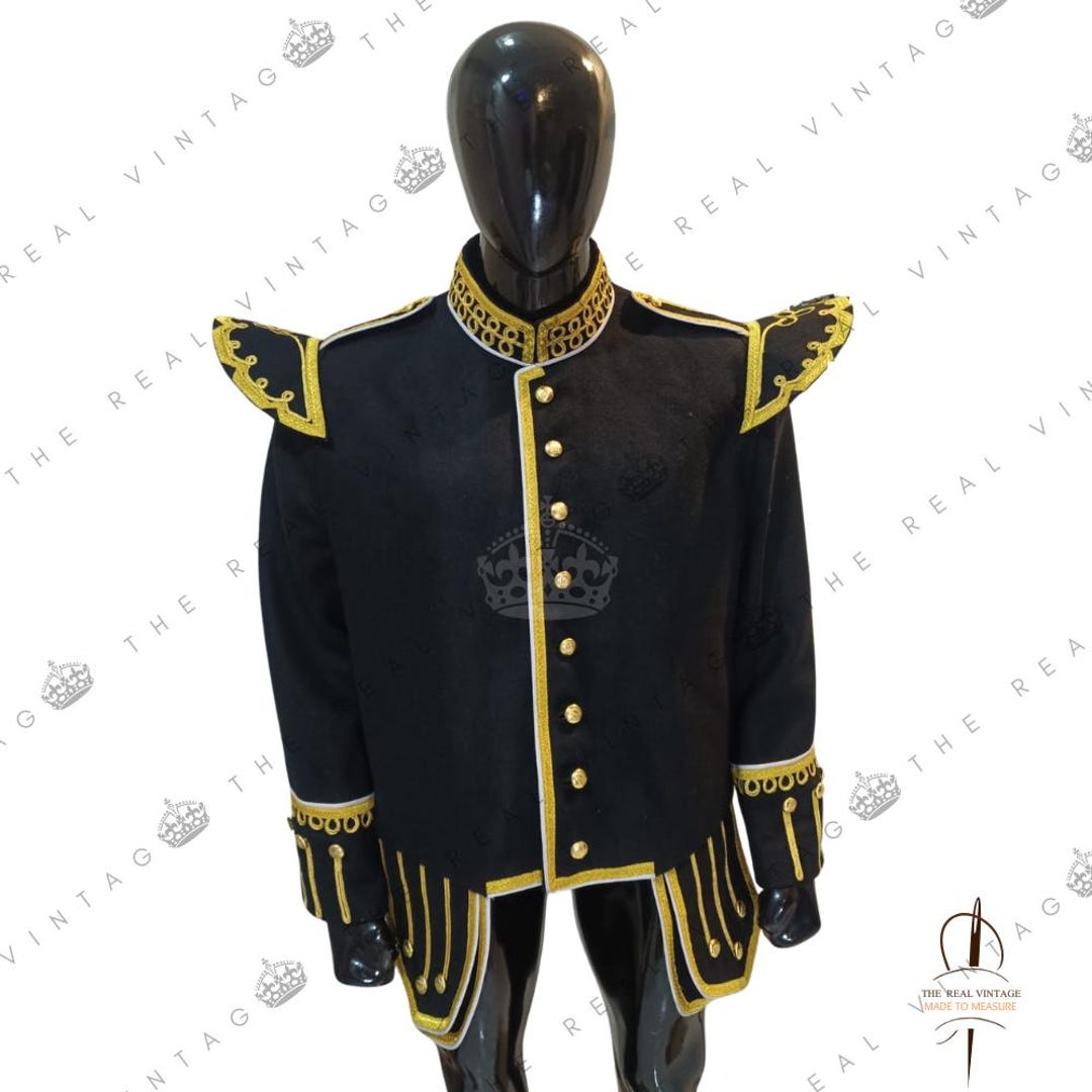 Highland Wool Doublet Jacket | Black Kilt, Gold Braid Scottish Piper - Etsy