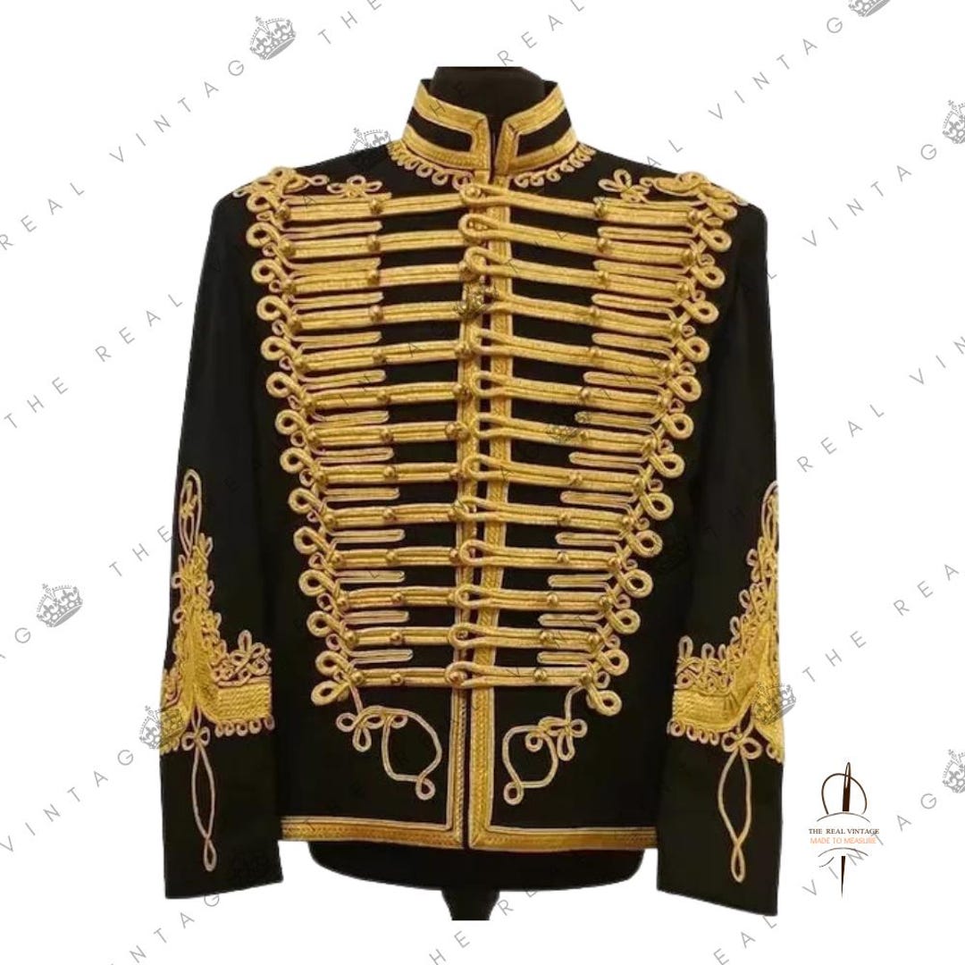 Handmade Black Napoleonic Hussar Uniforms Military Gold Braided Jacket ...