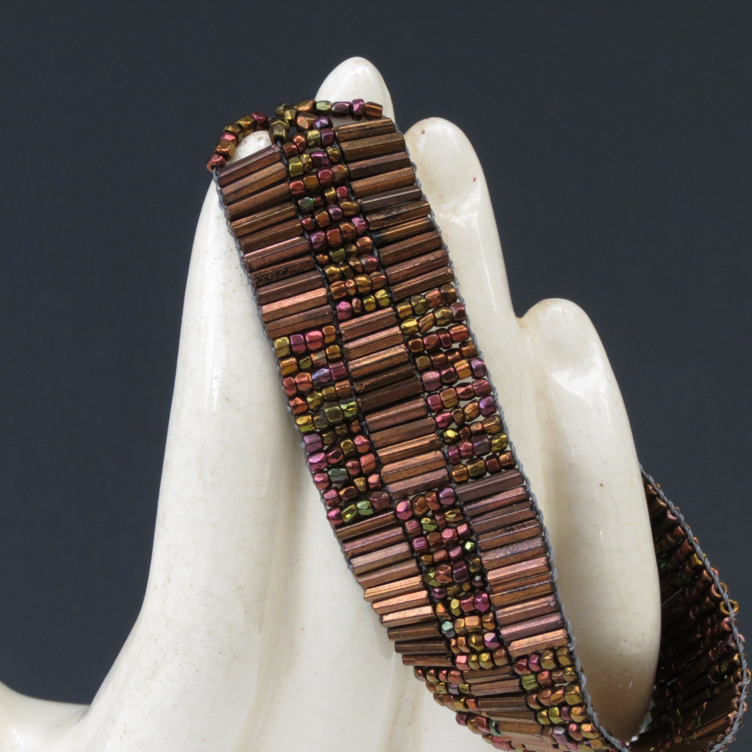 Handmade Loom Beaded Vintage Bugle and Seed Bead Bracelet - Etsy