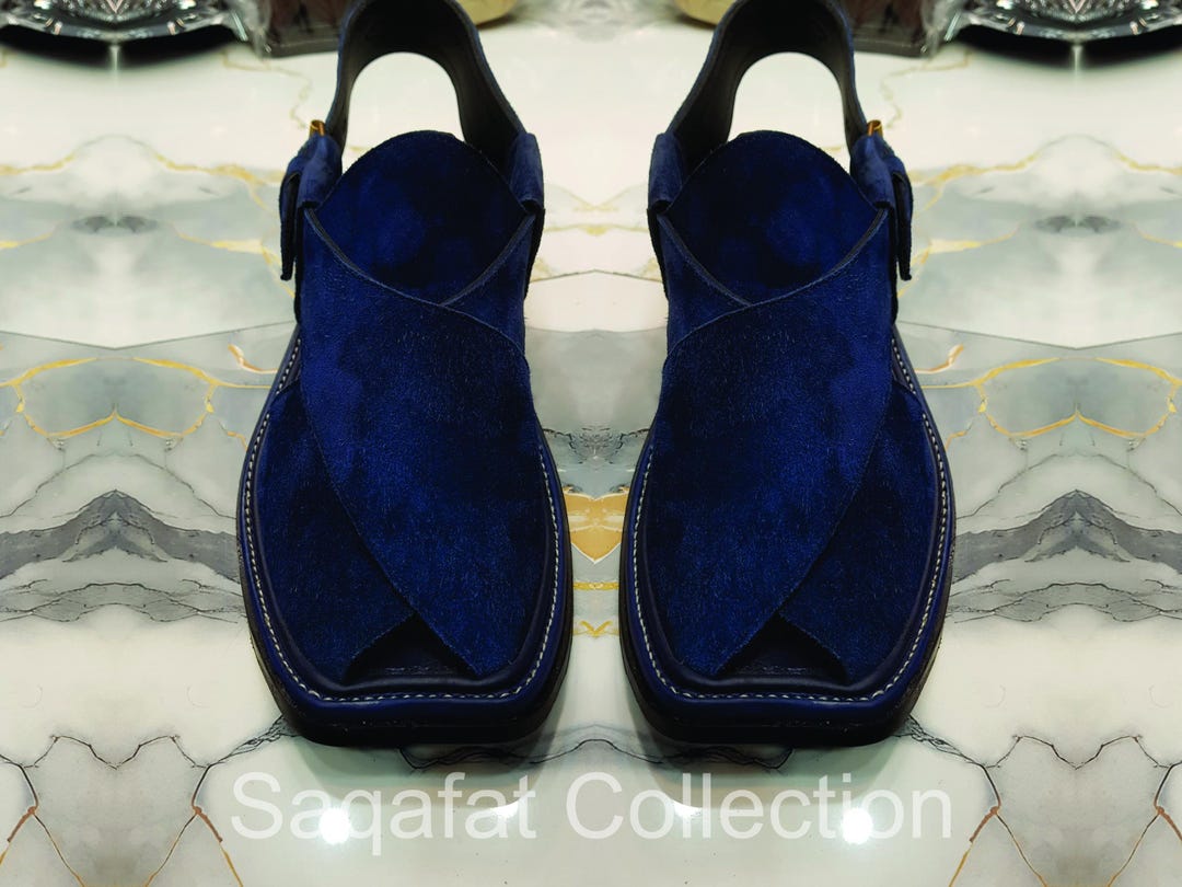 Dark Blue Awari Chappal | Leather Chappal | Handmade Peshawari Chappal ...