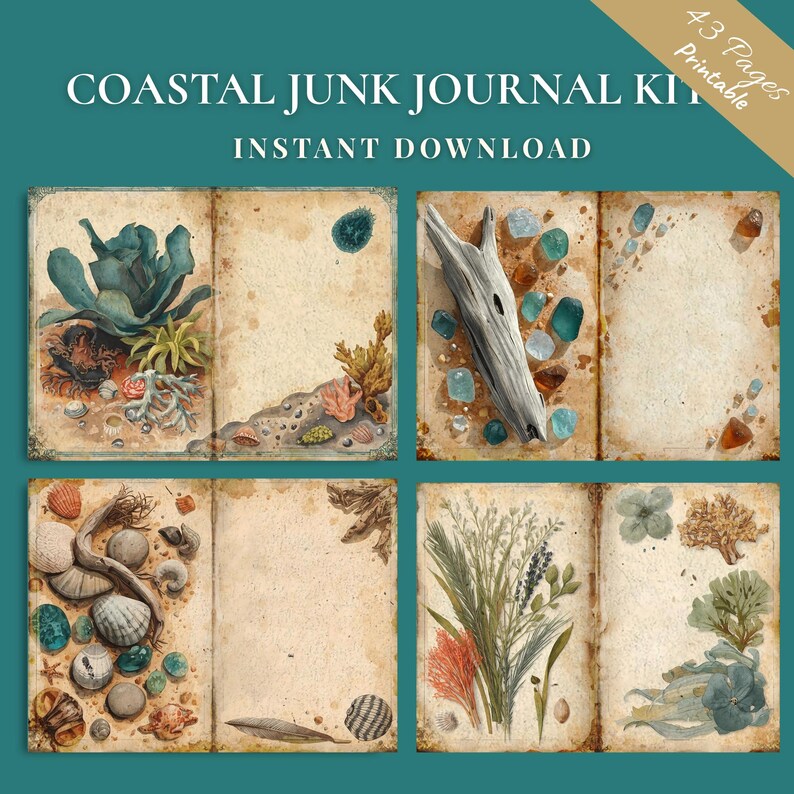 Coastal Junk Journal Kit | Beach Finds Printable Ephemera - Etsy