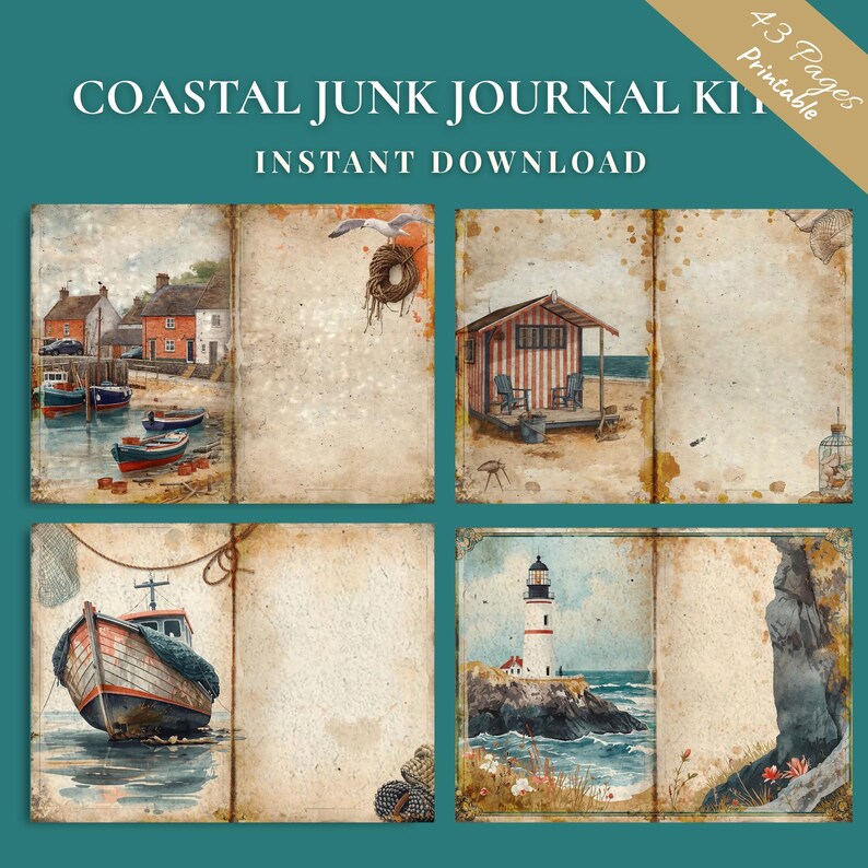 Coastal Junk Journal Kit | Beach Finds Printable Ephemera - Etsy