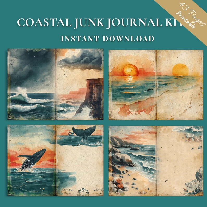 Coastal Junk Journal Kit | Beach Finds Printable Ephemera - Etsy