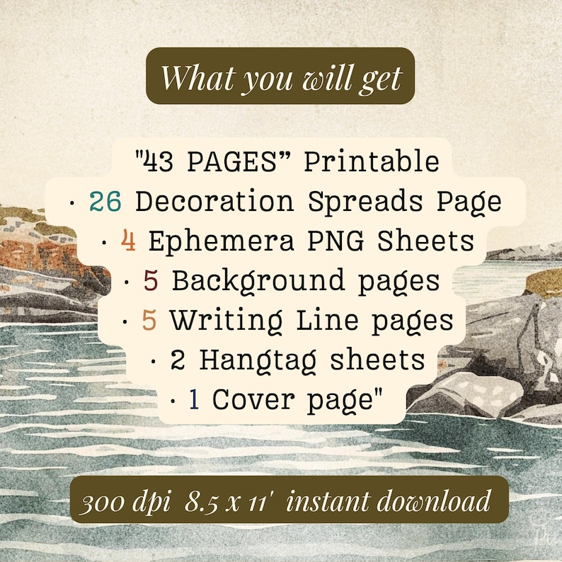 Hidden Tide Pools Printable Junk Journal Kit Coastal Watercolor ...