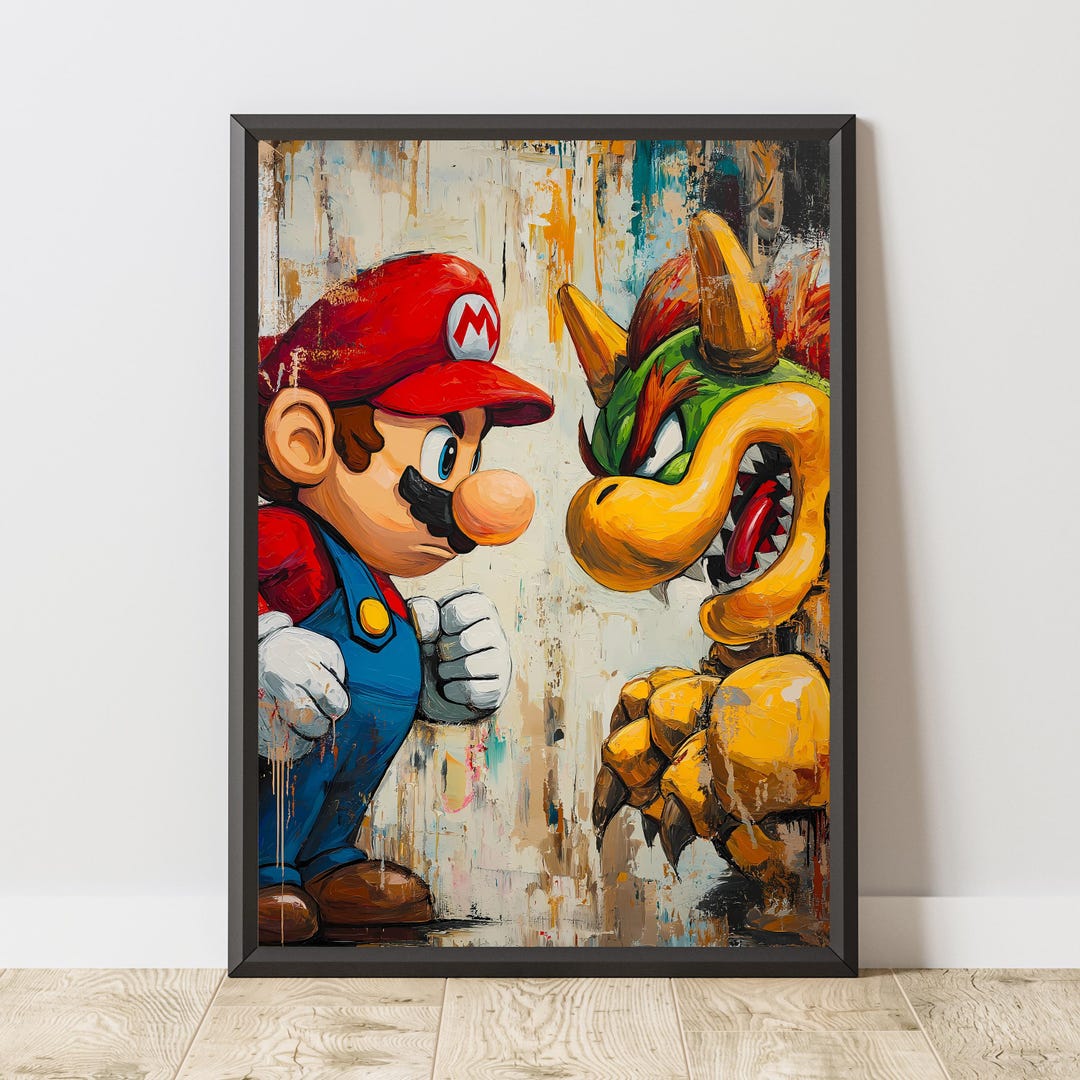 Mario and Bowser Portrait Print Digital Art Nintendo Wall Decor Super ...