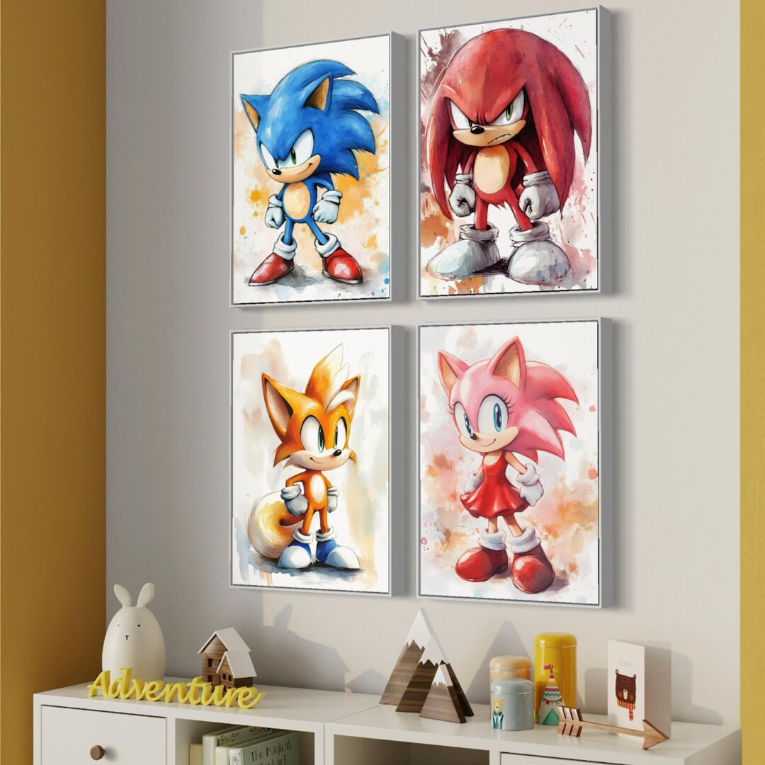 4 Digital Posters Set Sonic Knuckles Amy Rose Tails Printable Wall Art ...
