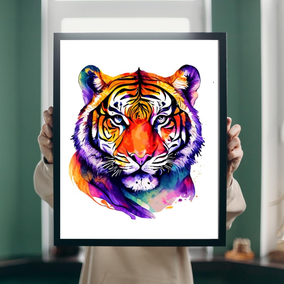 Rainbow Tiger Wall Print, Tiger Poster, Psychedelic Wall Art, Jungle ...