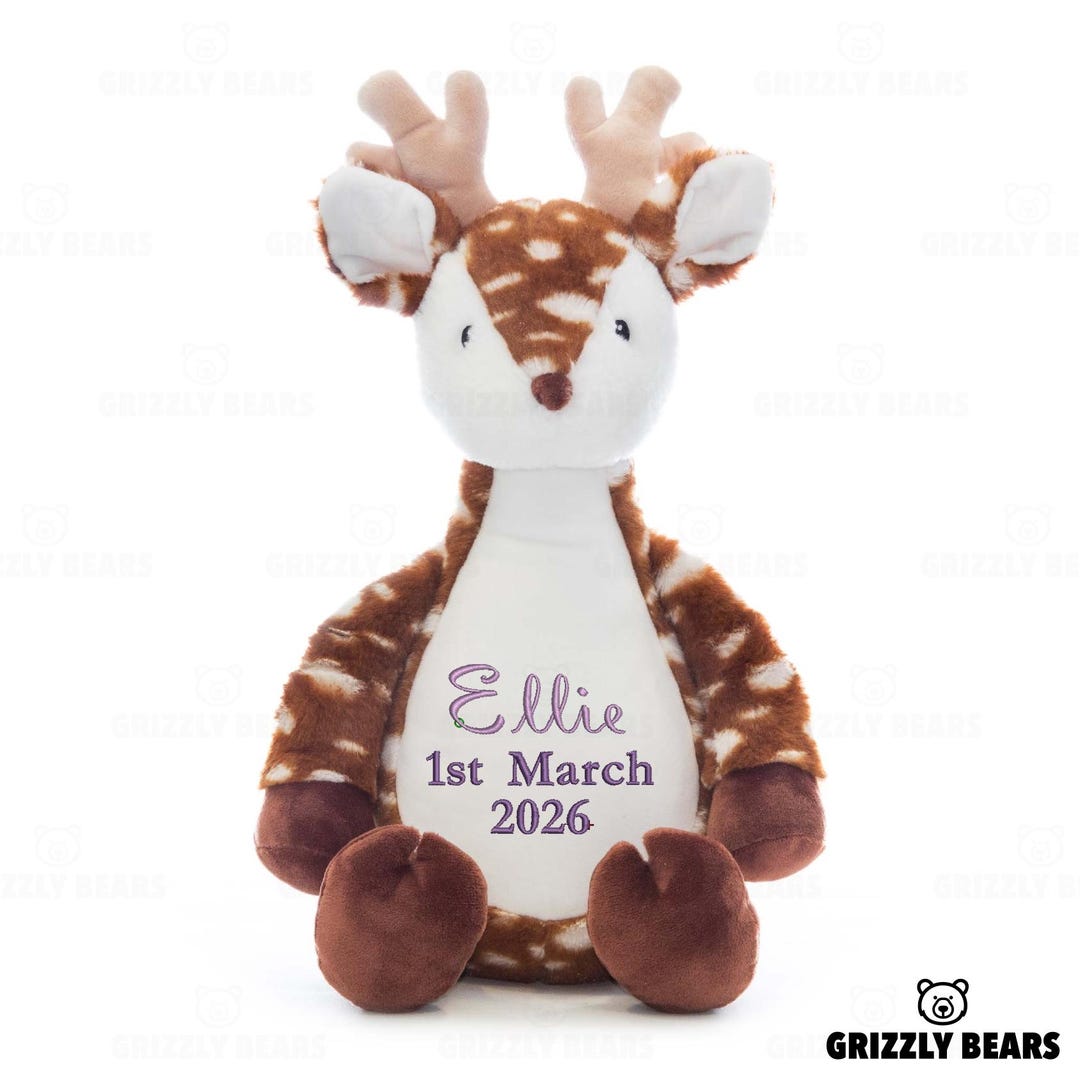 Personalised Snowflake Deer Reindeer Name and Date Plush Teddy Bear ...