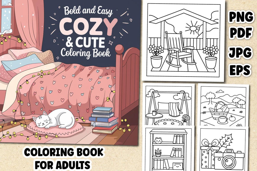Bold & Easy Cozy and Cute Coloring Book | 95+ Kdp-ready Pages ...