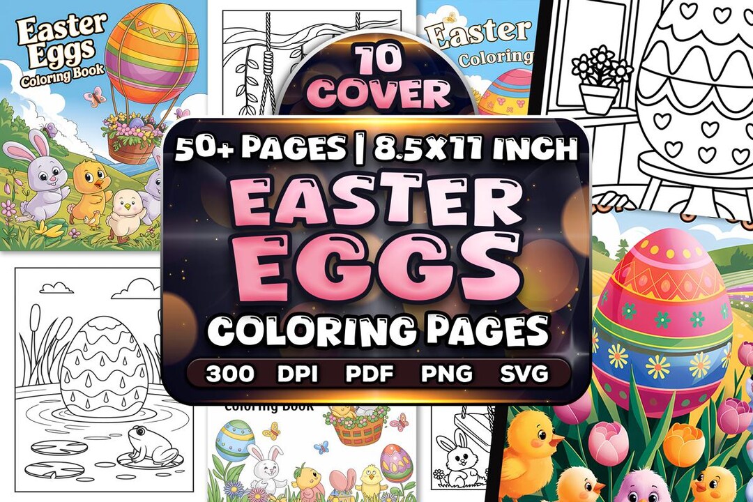 50+ Easter Eggs Coloring Pages | KDP Interior | Printable Holiday ...