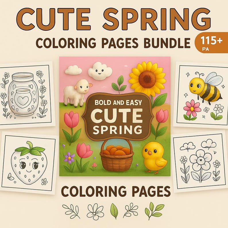 Bold & Easy Cute Spring Coloring Pages | 115+ Kdp-ready Coloring Book ...