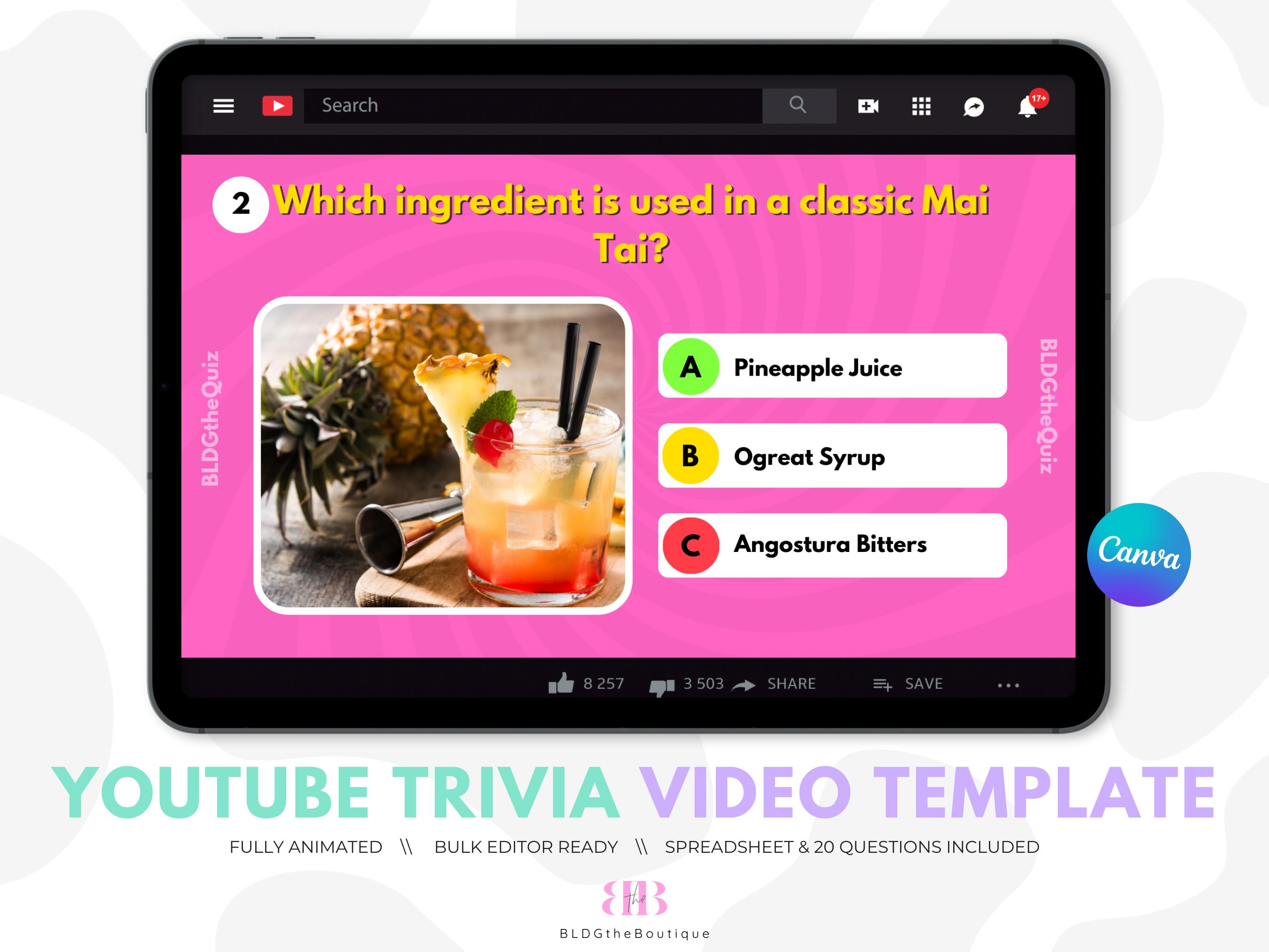 Youtube Quiz Canva Video Template | Editable Trivia Video Maker - Etsy
