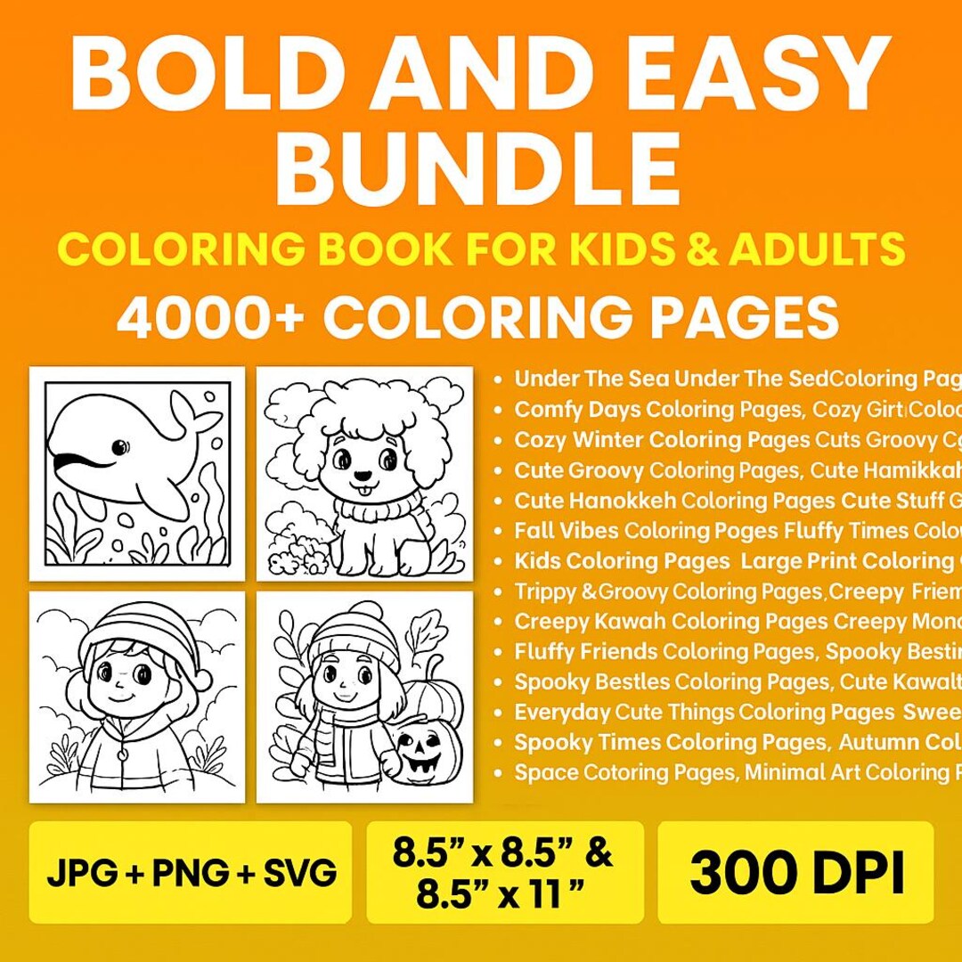 4000+ Bold and Easy Coloring Pages Bundle for Kids & Adults | KDP ...