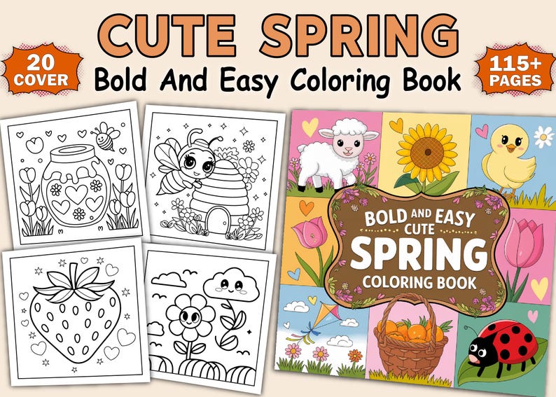 Bold & Easy Cute Spring Coloring Pages | 115+ Kdp-ready Coloring Book ...