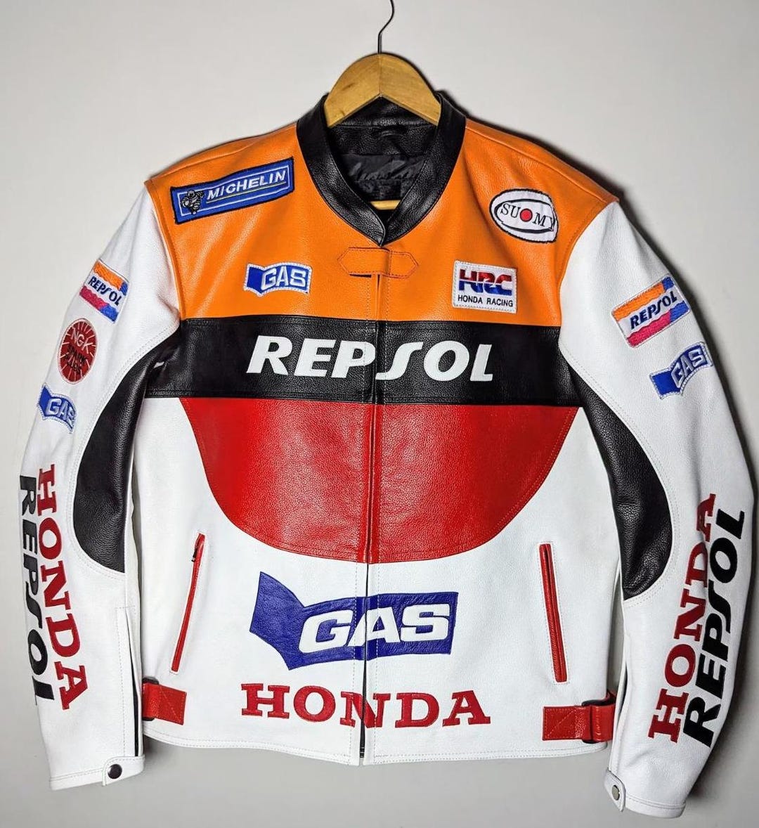 HONDA Repsol Biker Racing Leather Jacket Genuine Cowhide Leather Honda ...