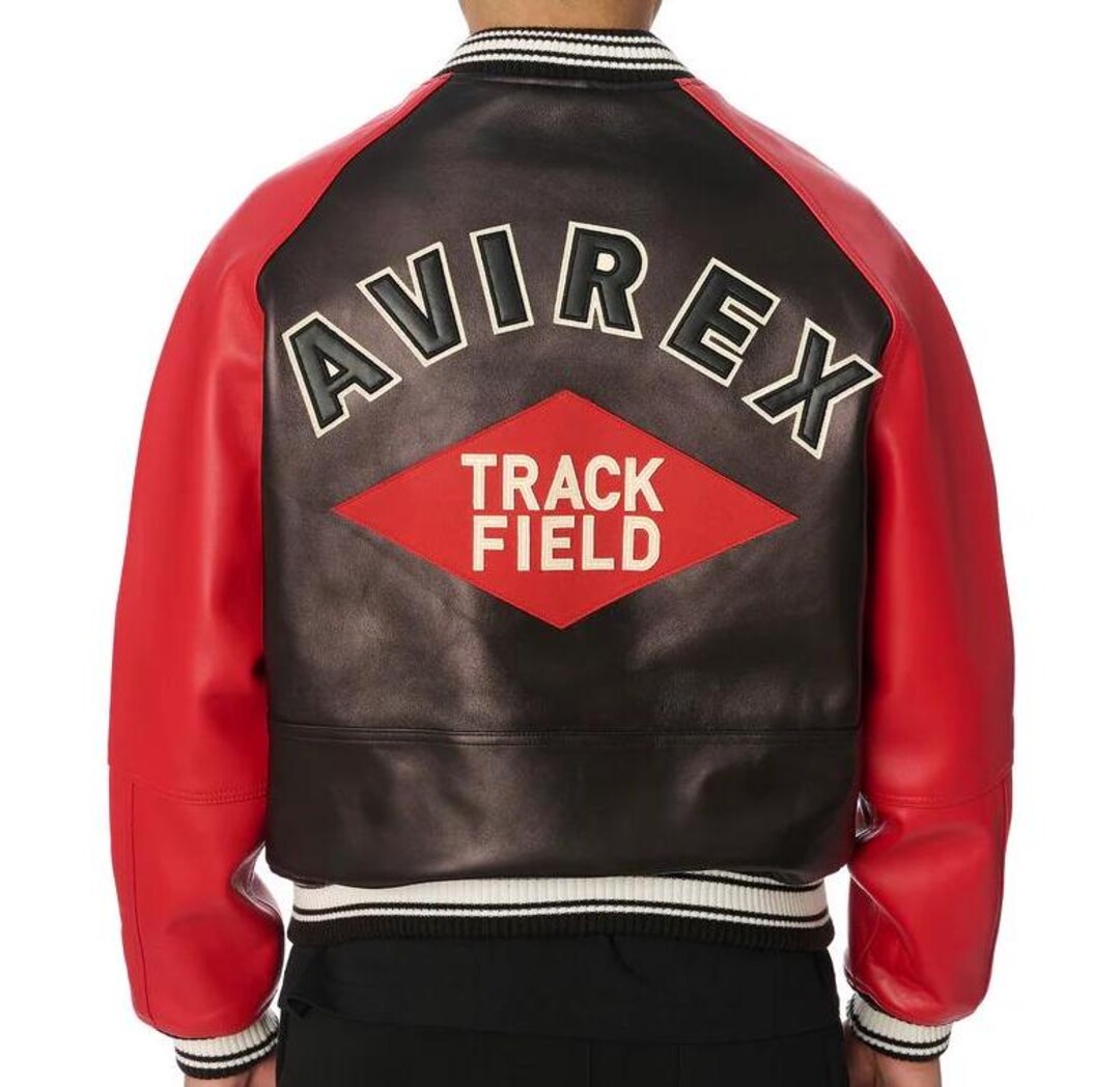 Avirex Track Field Bomber Leather Jacket Handmade Genuine Leather Avirex Military Style Jacket ...