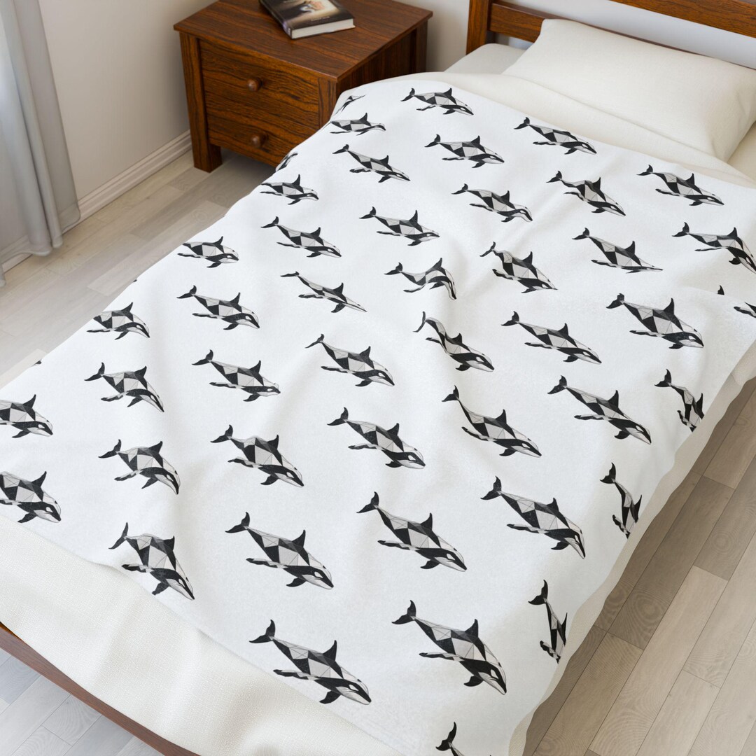 Geometric Orca Whale Blanket: Modern Black & White Polyester Throw - Etsy