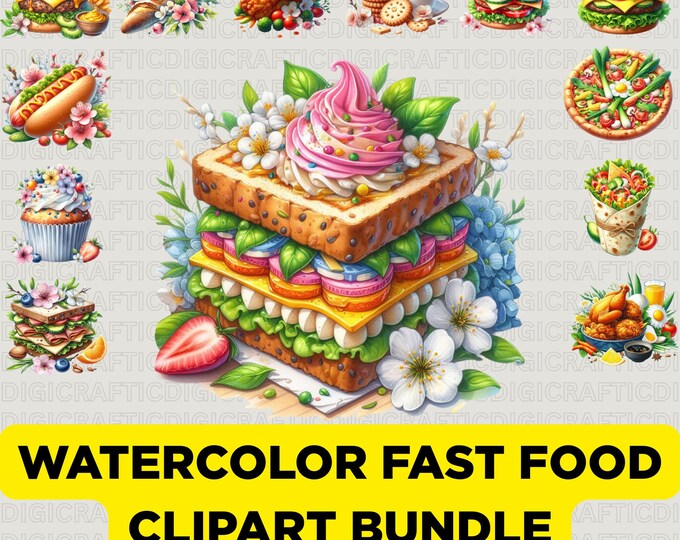 Aquarell Fast Food Clipart Bundle, Junk Food Clipart, Pizza ...