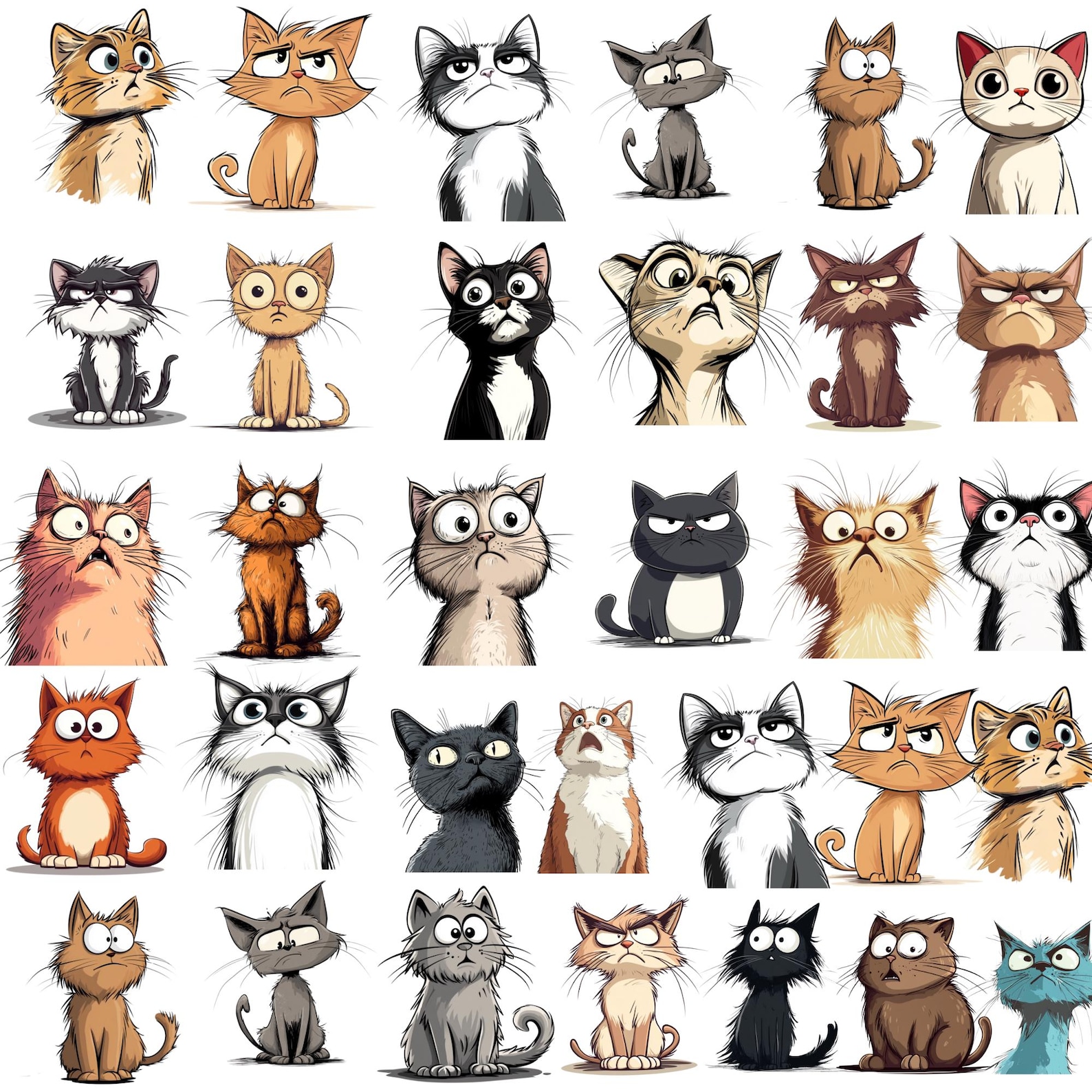 Quirky Cat Clipart PNG Whimsical Kitten Sublimation Clip Art Cute ...