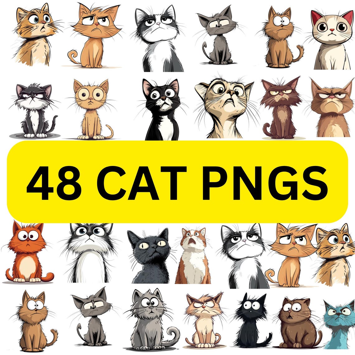 Quirky Cat Clipart PNG Whimsical Kitten Sublimation Clip Art Cute ...