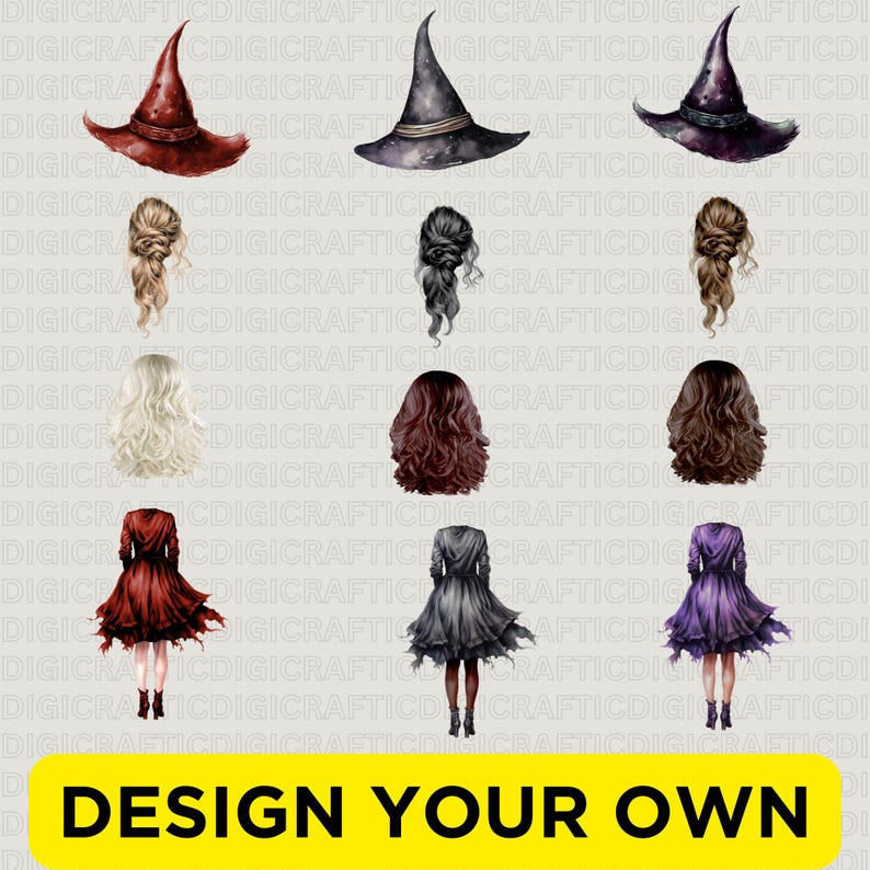 Create Your Own Witch Clipart | DIY Halloween Witch PNG Bundle | Magic ...