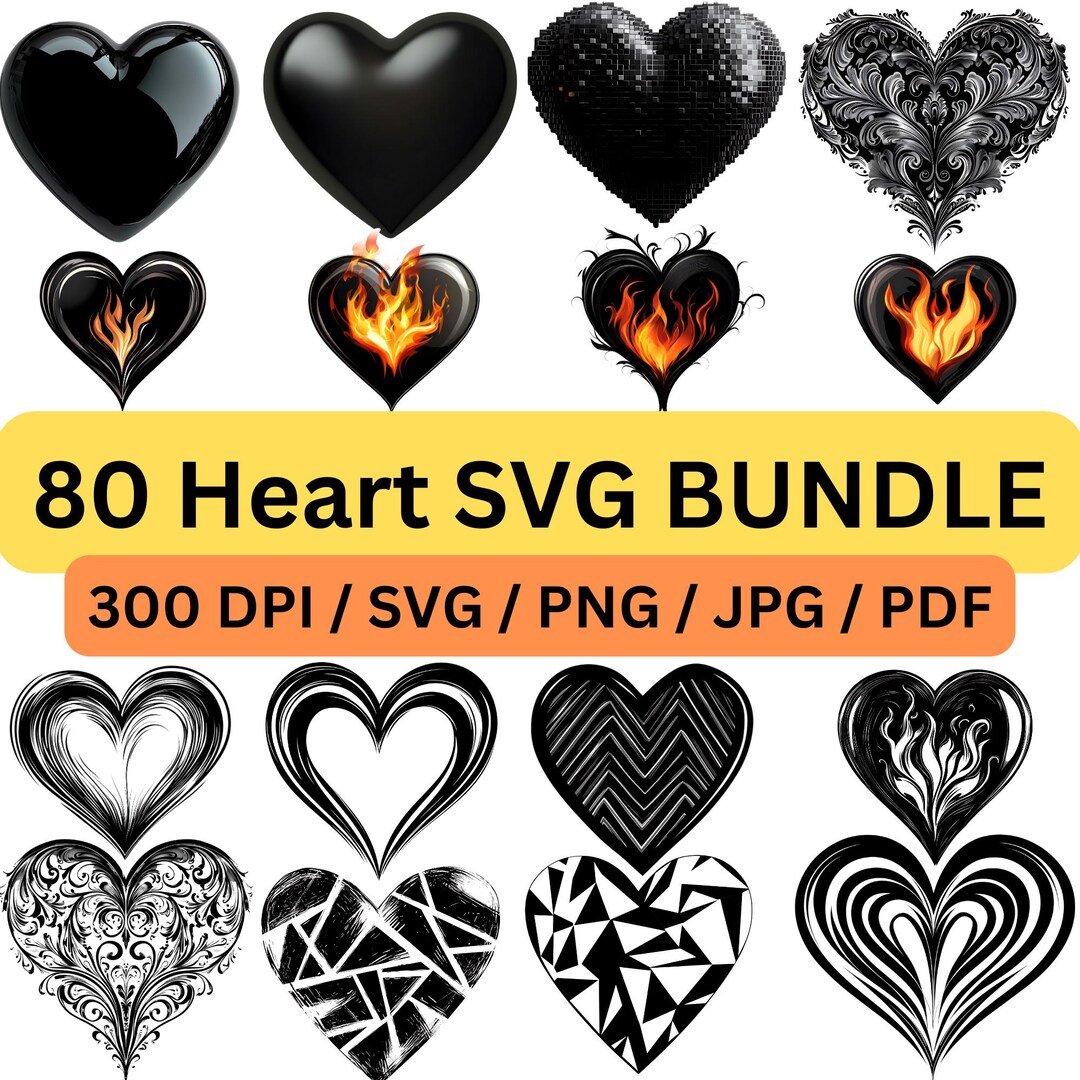 Heart Svg Bundle, Heart Outline SVG, Heart Cut Files, Heart Clipart ...