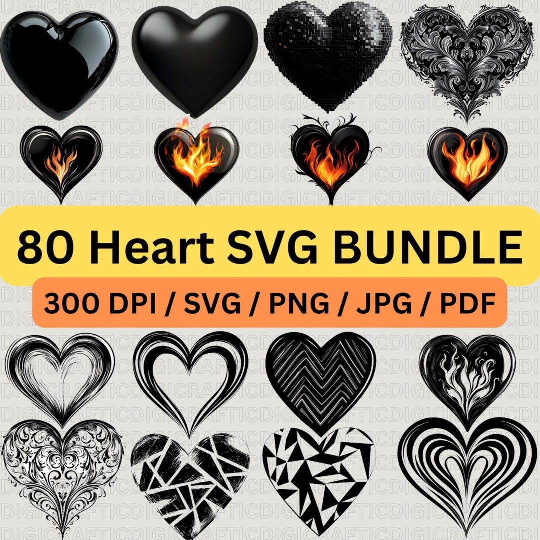 Heart Svg Bundle, Heart Outline SVG, Heart Cut Files, Heart Clipart ...