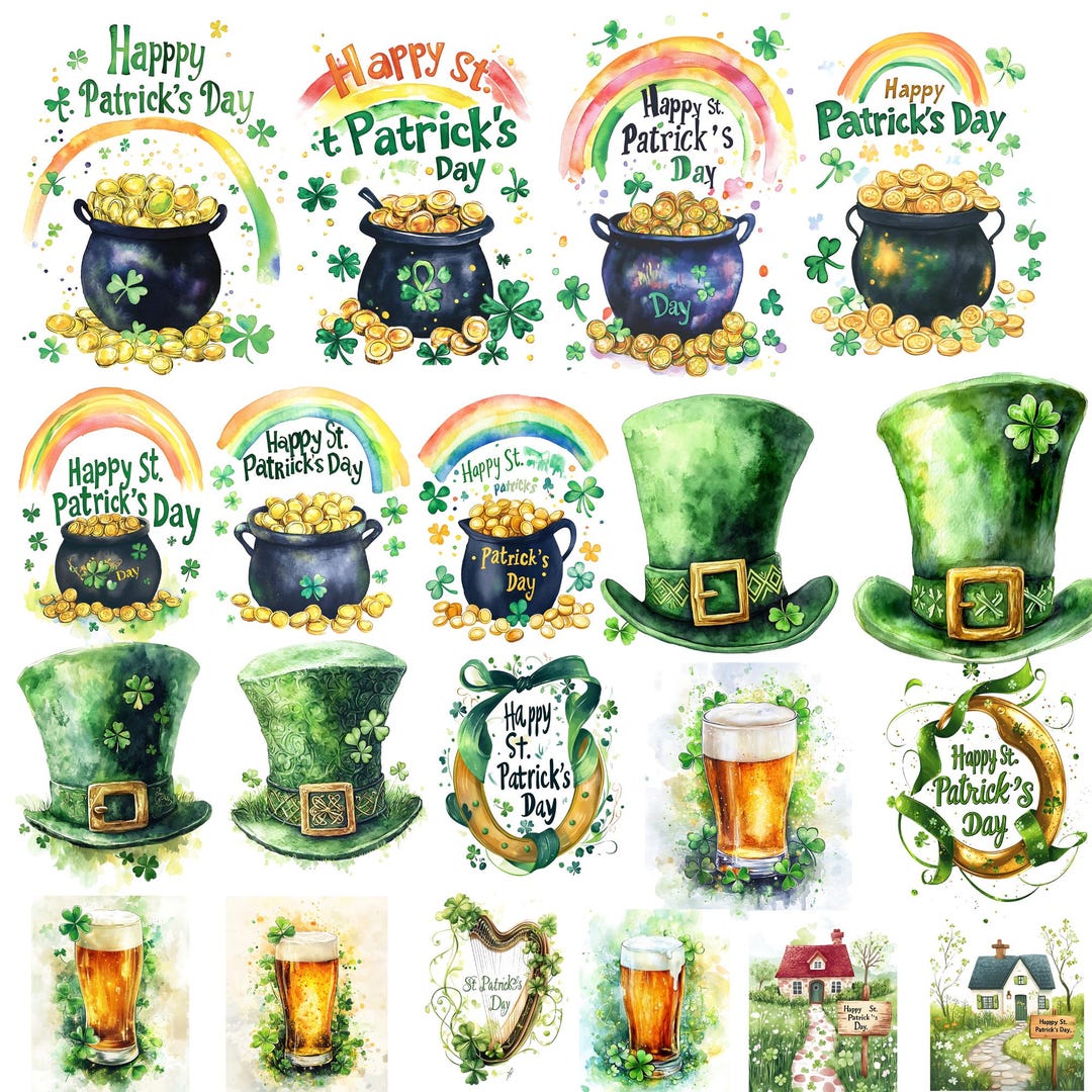 Saint Patrick's Day Clipart Bundle, Festive Png Graphics, St Patrick's Graphics, Transparent ...
