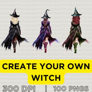 Create Your Own Witch Clipart | DIY Halloween Witch PNG Bundle | Magic ...