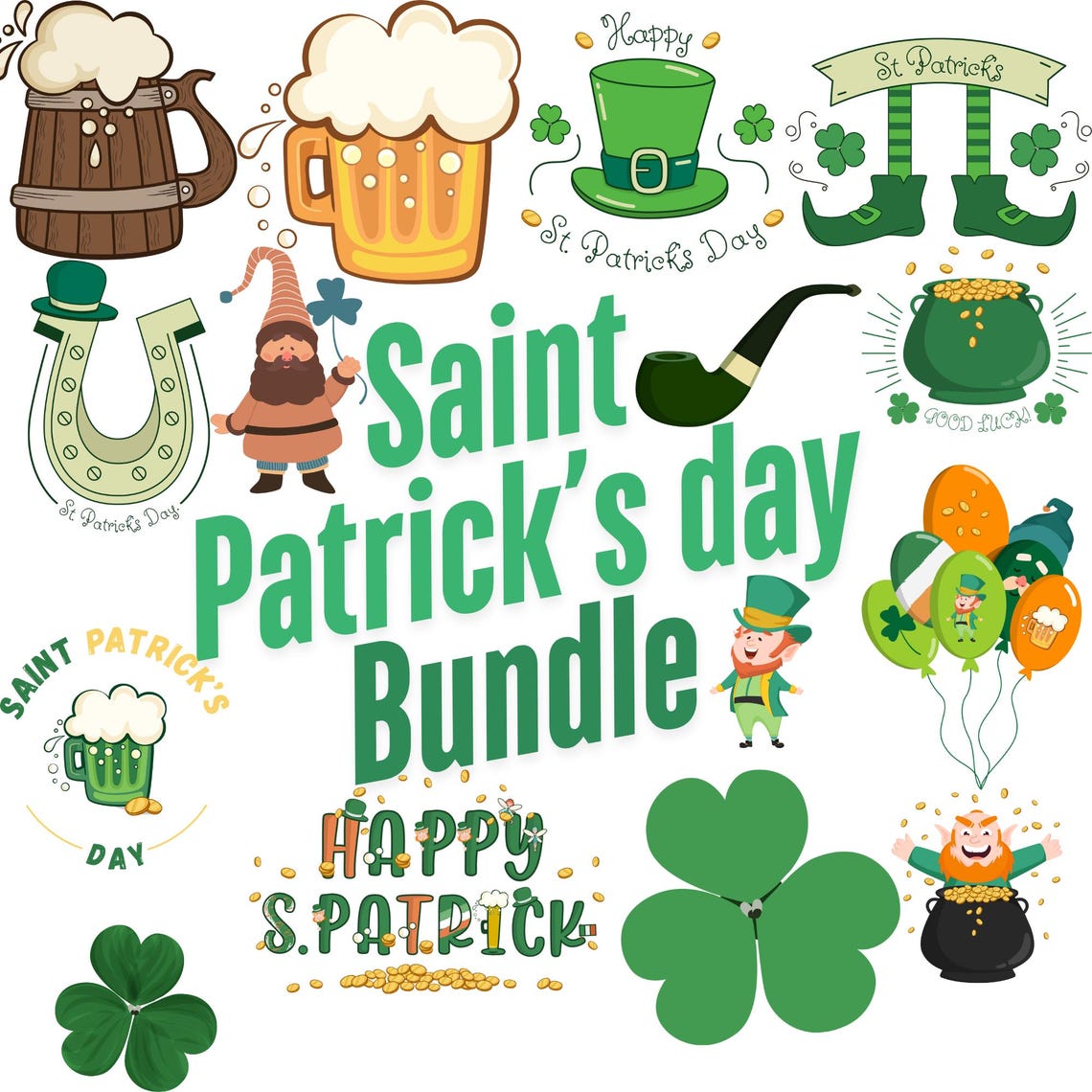 Saint Patrick's Day Clipart Bundle, Festive Png Graphics, St Patrick's Graphics, Transparent ...