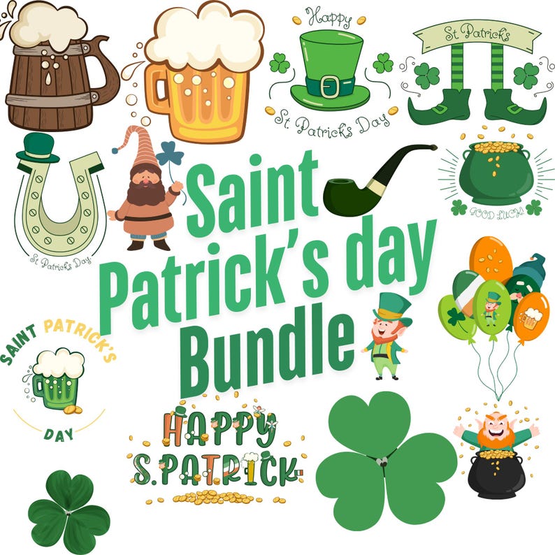 Saint Patrick's Day Clipart Bundle, Festive Png Graphics, St Patrick's Graphics, Transparent ...