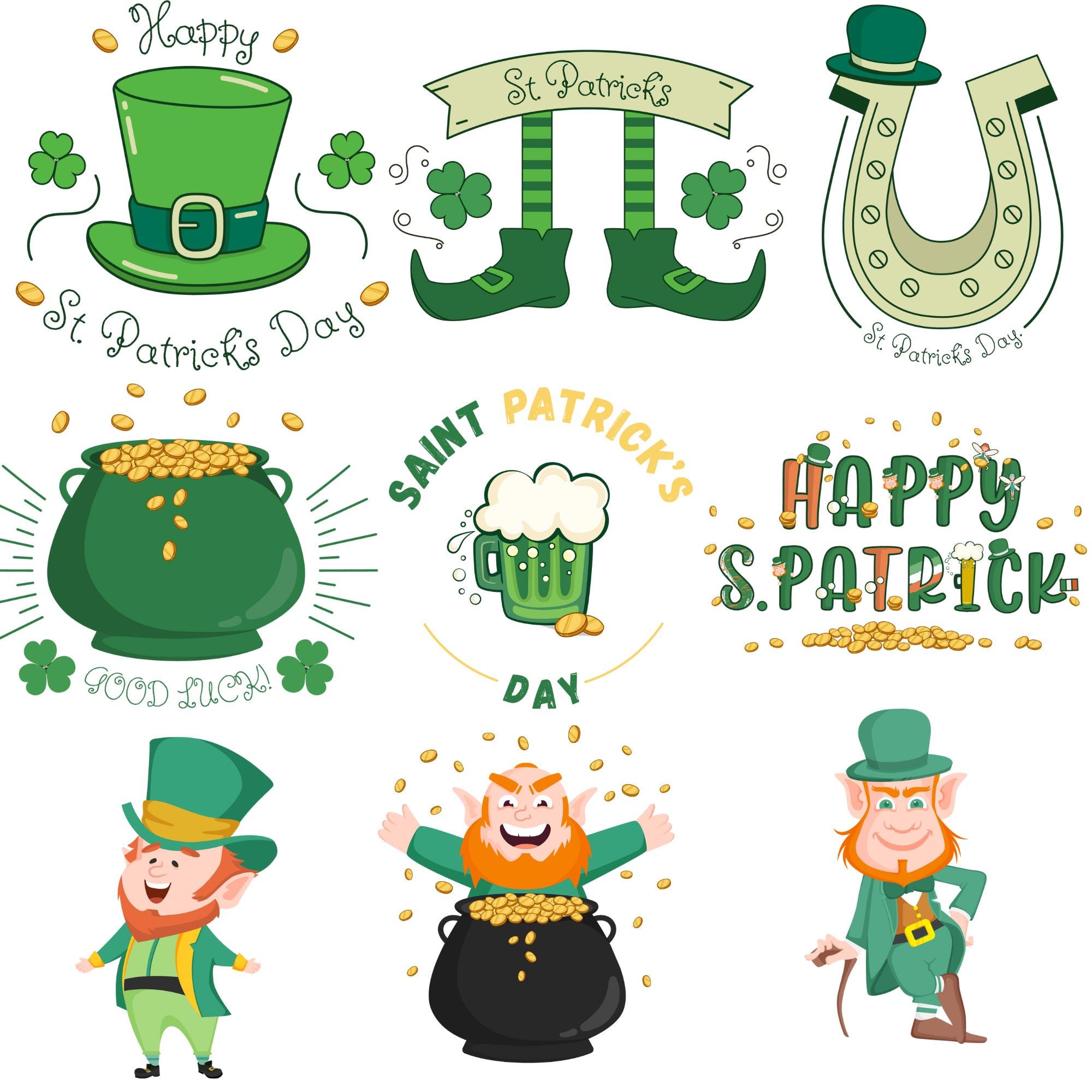 Saint Patrick's Day Clipart Bundle, Festive Png Graphics, St Patrick's Graphics, Transparent ...