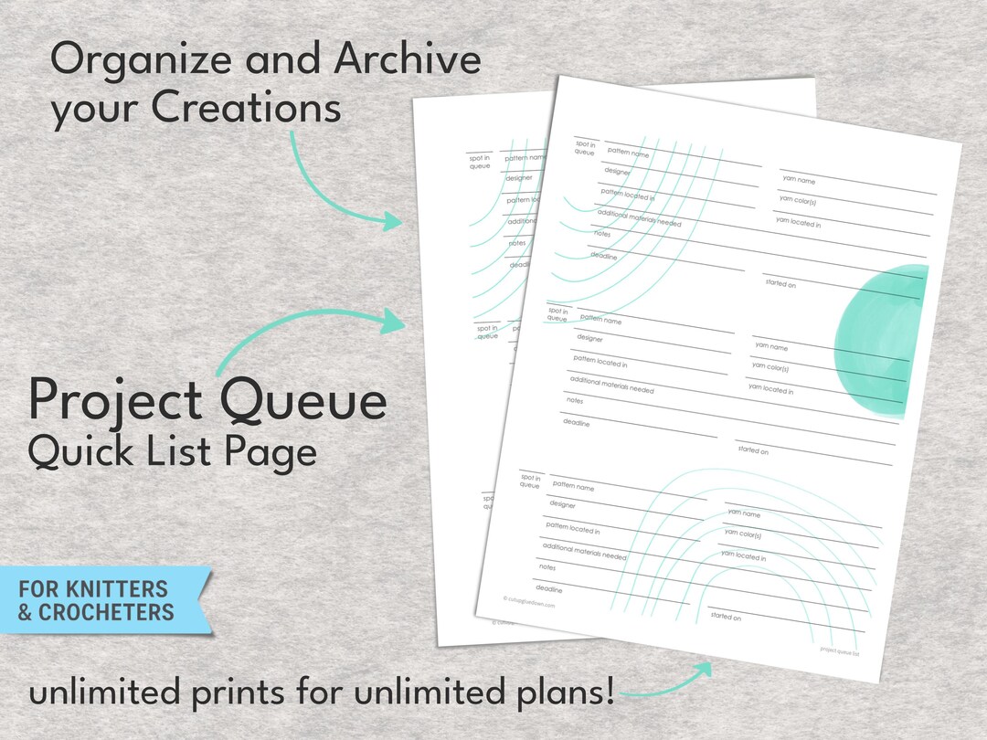 Project Queue List Printable for Knitters and Crocheters, Project ...