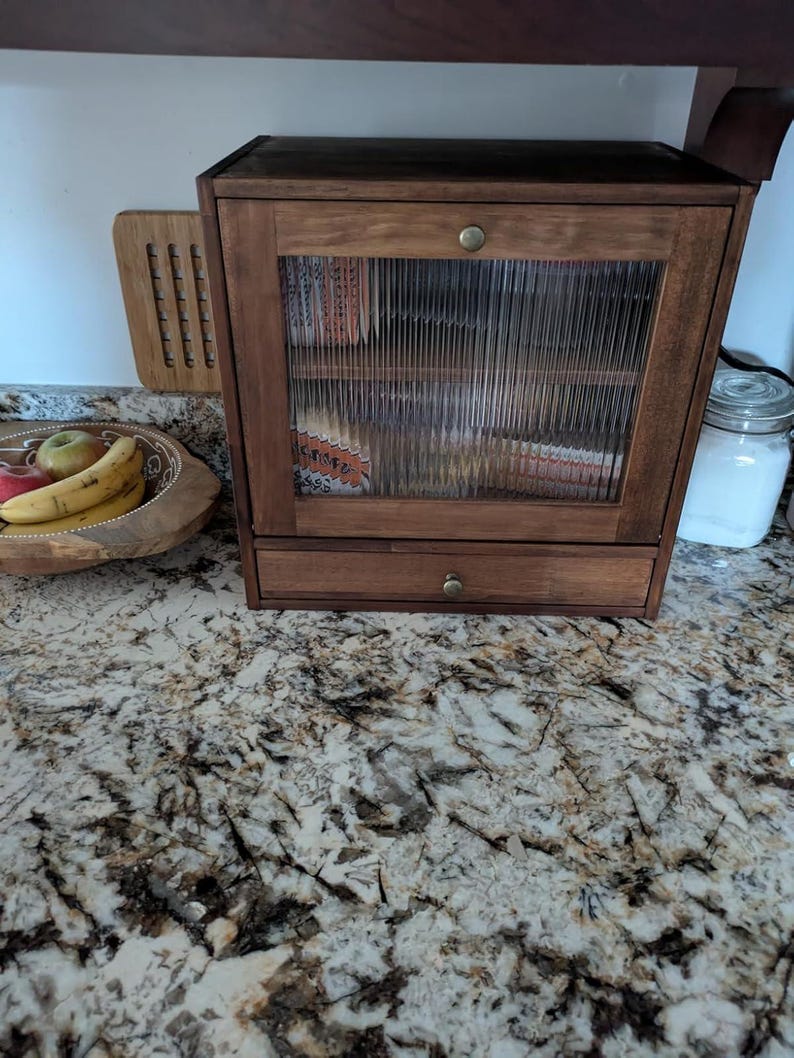 Large Wooden Bread Box With Drawer | Countertop Bread Box | Corner ...